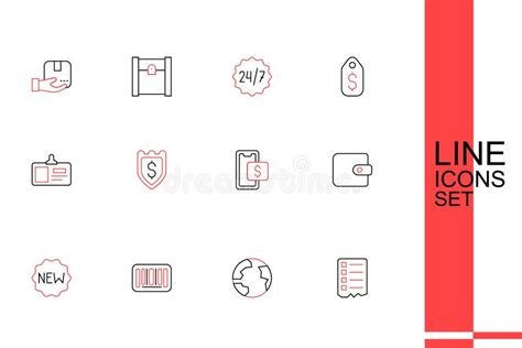 Set Line Shopping List Worldwide Barcode Price Tag With New Wallet Mobile Shopping Shield