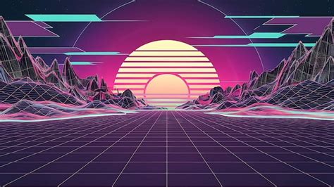 Futuristic Neon Synthwave Art With Retro Vibes Premium Ai Generated