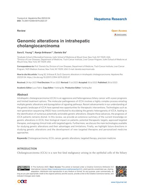 Pdf Genomic Alterations In Intrahepatic Cholangiocarcinoma