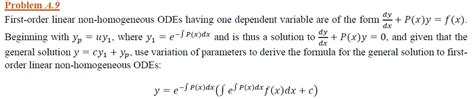 solved dx problem a 9 first order linear non homogeneous