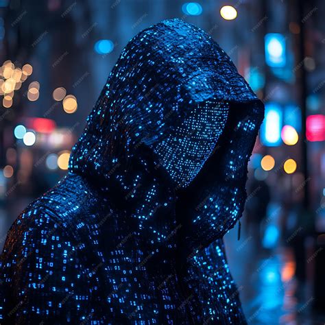 A Blue Digital Hacker With Glowing Binary Code Ai In Cybersecurity