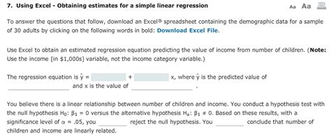 solved aa aa e 7 using excel obtaining estimates for a