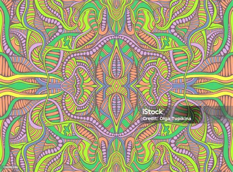 Psikedelik Trippy Latar Belakang Desain Pola Fantastis Dengan Mandala