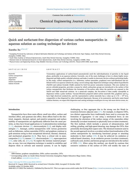 Pdf Quick And Surfactant Free Dispersion Of Various Carbon Nanoparticles In Aqueous Solution