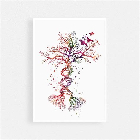 Dna Tree Art Print Genetics Art Dna Tree Of Life Watercolor Print