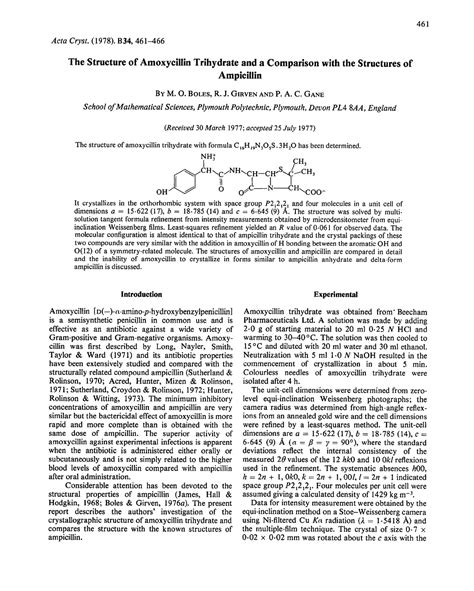 The Structure Of Amoxycillin Trihydrate Acta Cryst 1978