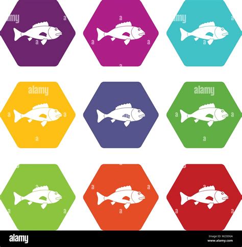 Fish Icon Set Color Hexahedron Stock Vector Image And Art Alamy