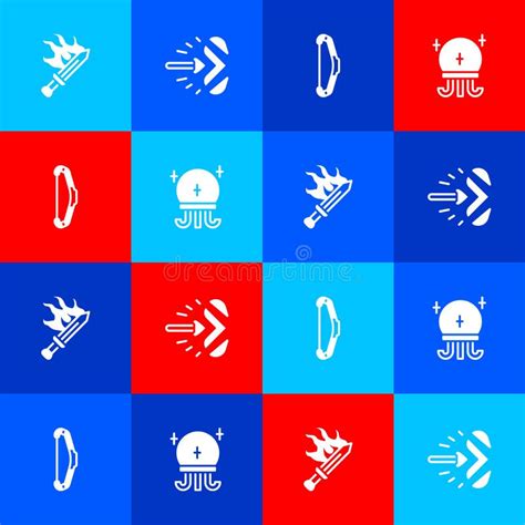 Set Sword For Game Magic Arrow Medieval Bow And Ball Icon Vector Stock Vector Illustration