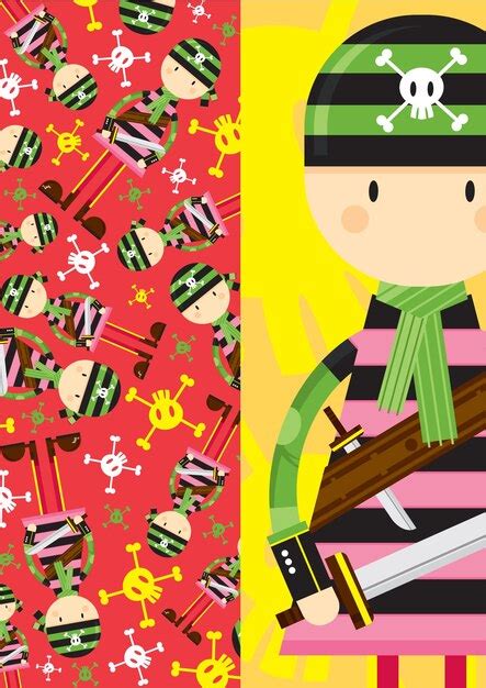 Cartoon Verwegener Bandana Pirat Mit Schwertmuster Premium Vektor
