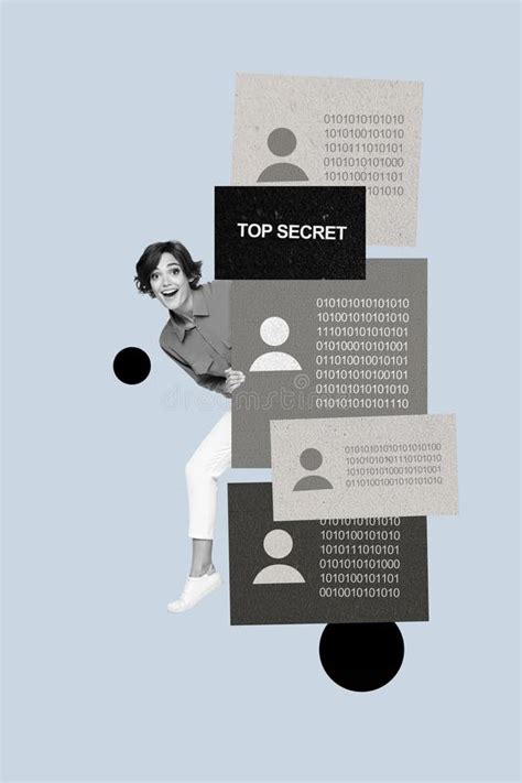 Vertical Creative Poster Young Girl Hiding Behind Top Secret Profile