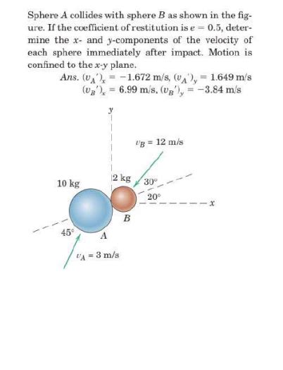 Solved Sphere A Collides With Sphere B As Shown In The
