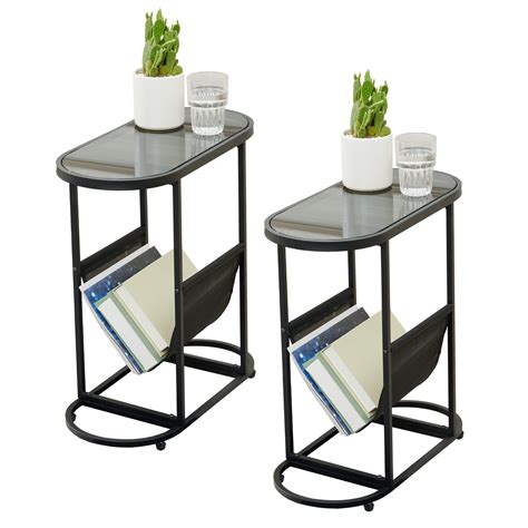 Ebern Designs Jassmin 2pcs Oval Glass End Tables Living Room Nightstand
