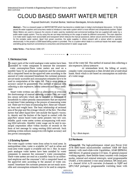 Cloud Based Smart Water Meter Pdf Flow Measurement Arduino