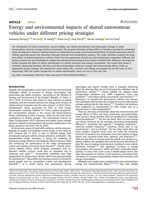 Pdf Energy And Environmental Impacts Of Shared Autonomous Vehicles Under Different Pricing
