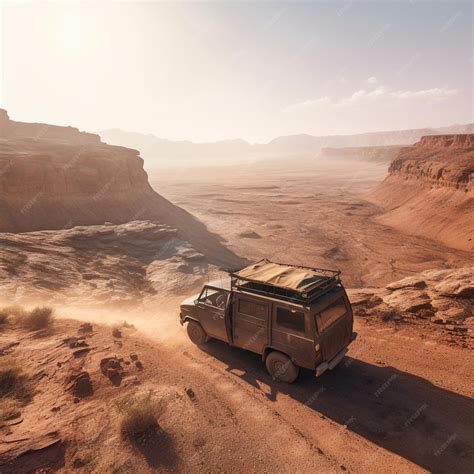 Premium Ai Image Rugged X Camper Van On The Edge Of A Remote Canyon