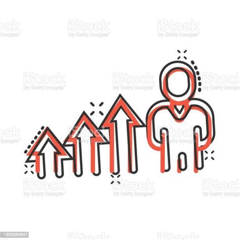 만화 스타일의 성장 화살표 아이콘을 가진 사람들 흰색 고립 된 배경에 작업 전략 만화 벡터 그림 사무실 교육 스플래시 효과