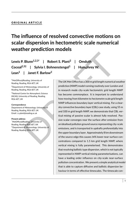 Pdf The Influence Of Resolved Convective Motions On Scalar Dispersion
