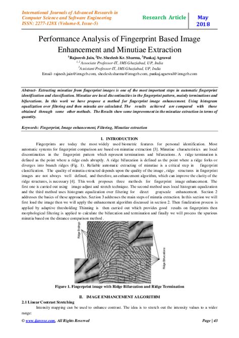 Pdf Performance Analysis Of Fingerprint Based Image Enhancement And Minutiae Extraction Dr
