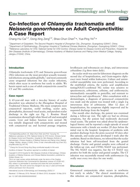 Pdf Co Infection Of Chlamydia Trachomatis And Neisseria Gonorrhoeae