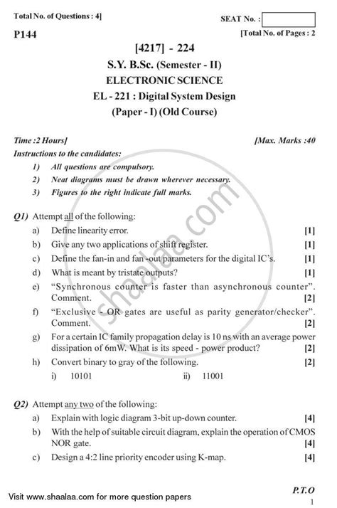 Digital System Design 2012 2013 Bsc Electronic Science Semester 4