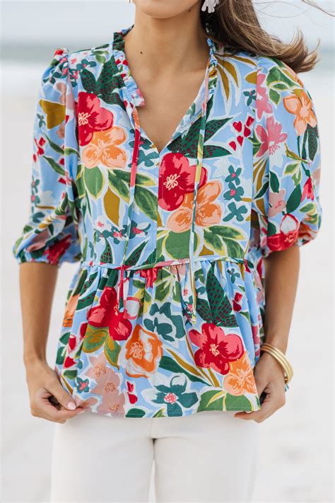 All On You Light Blue Floral Blouse Shop The Mint