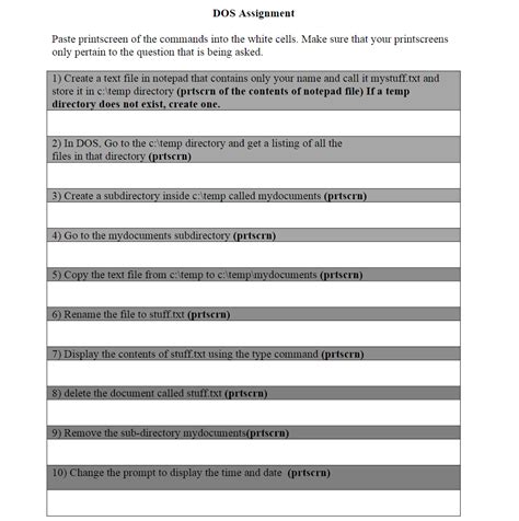 Solved Dos Assignment Paste Printscreen Of The Commands Into