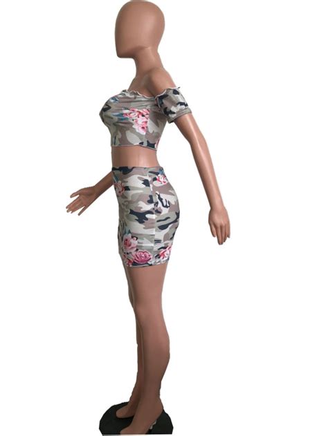 Dear Fashion Sexy Camo Print Tube Top Mini Skirt 2 Piece Sets Sha