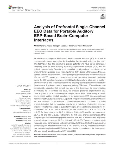 PDF Analysis Of Prefrontal Single Channel EEG Data For Portable Auditory ERP Based Brain