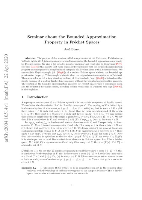 Pdf Seminar About The Bounded Approximation Property In Frechet Spaces