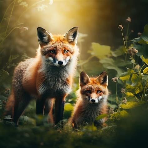 Cute Foxes In Nature Premium AI Generated Image
