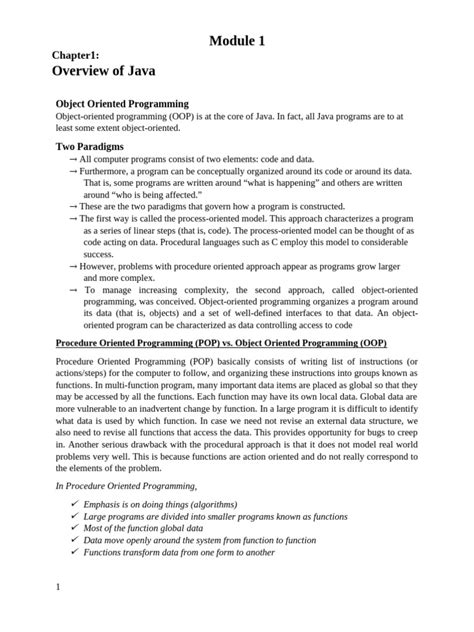 Module 1 Chapter 1 An Overview Of Java Notes Pdf Class Computer Programming