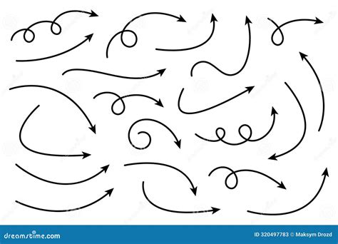 Collection Of Curved Arrows Set Simple Curved Hand Drawn Arrows Collection Of Pointers Stock
