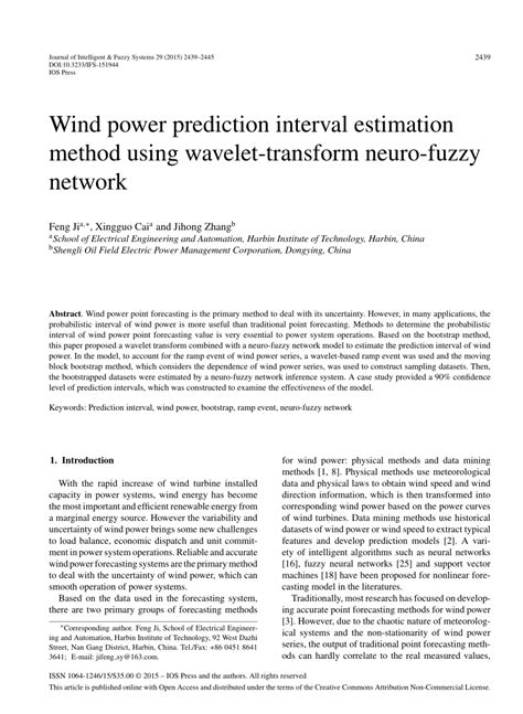 Pdf Wind Power Prediction Interval Estimation Method Using Wavelet Transform Neuro Fuzzy Network