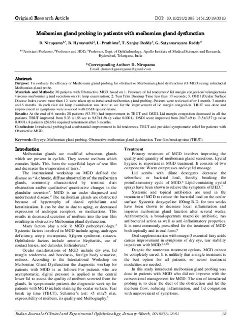 Pdf Meibomian Gland Probing In Patients With Meibomian Gland Dysfunction