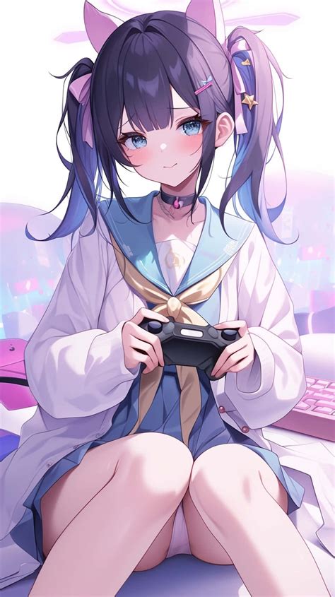 Download Anime Gamer Girlwith Controller Wallpaper