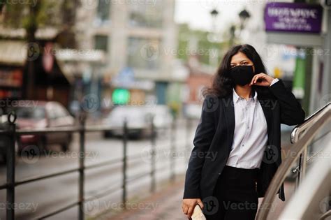 Gorgeous Indian Woman Wear Formal And Black Face Mask Posing At Street
