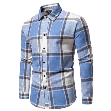 Tmoyzq Men Plaid Dress Shirt Classic Long Sleeve Button Down Business