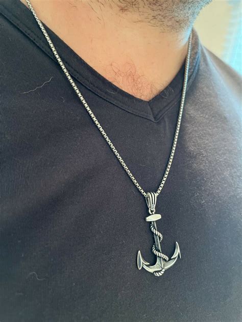 Mens Real 925 Sterling Silver Anchor Nautical Navy Pendant Necklace