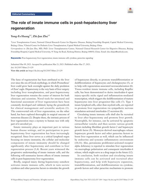 Pdf The Role Of Innate Immune Cells In Post Hepatectomy Liver