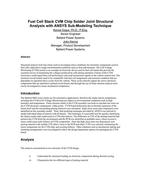Fuel Cell Stack Cvm Chip Solder Joint Structural Analysis Ansys
