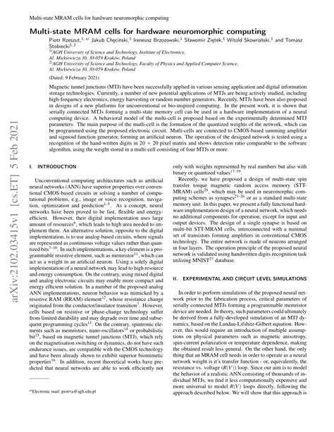 Pdf Multi State Mram Cells For Hardware Neuromorphic Computing