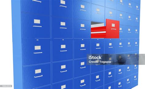 열린 빨간 서랍3d 일러스트 파일 캐비닛 벽에 대한 스톡 사진 및 기타 이미지 벽 서류함 파란색 Istock
