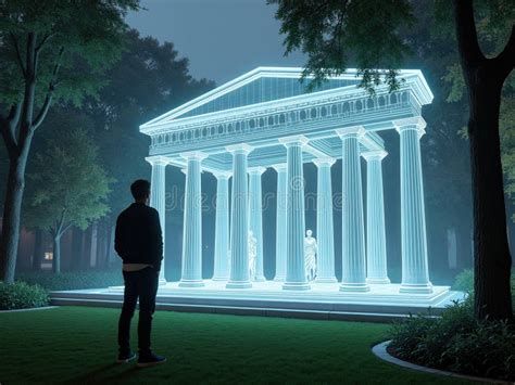 Temporal Convergence Ancient Architecture Reimagined Through Digital Dimensions Stock