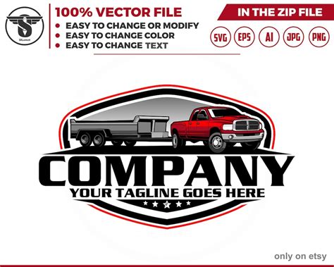 Editable Red Pickup Truck And Dump Trailer Logo Professional Vector