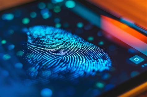 A Fingerprint Sensor On A Tablet For Mobile Securi Generative Ai Premium Ai Generated Image
