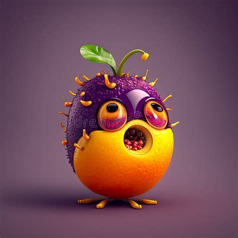 3d Cute Passion Fruit Cartoon Character Stock Illustration