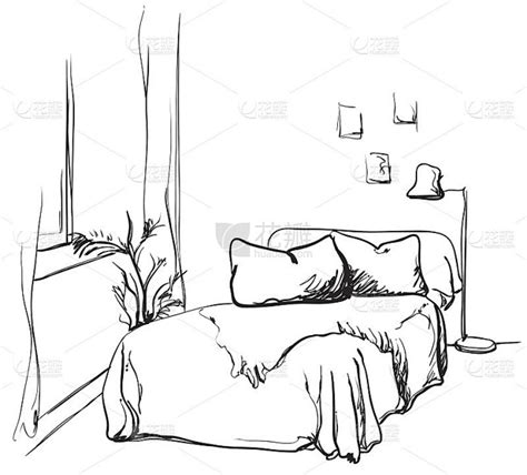 卧室室内草图。手绘家具