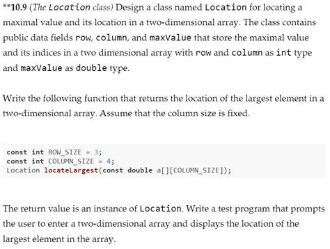 Solved 109 The Location Class Design A Class Named