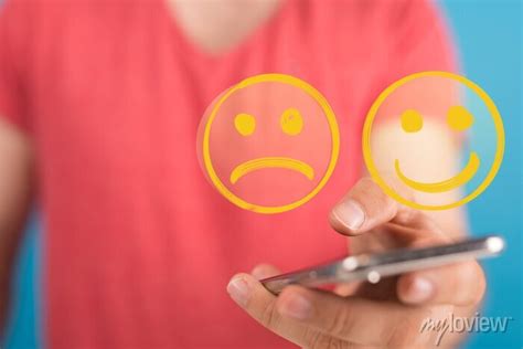 Hand Is Selecting A Happy Mood Smiley In Front Of An Empty Room