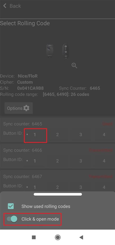 New Rolling Code Click Transmit Mode In Android App Pandwarf